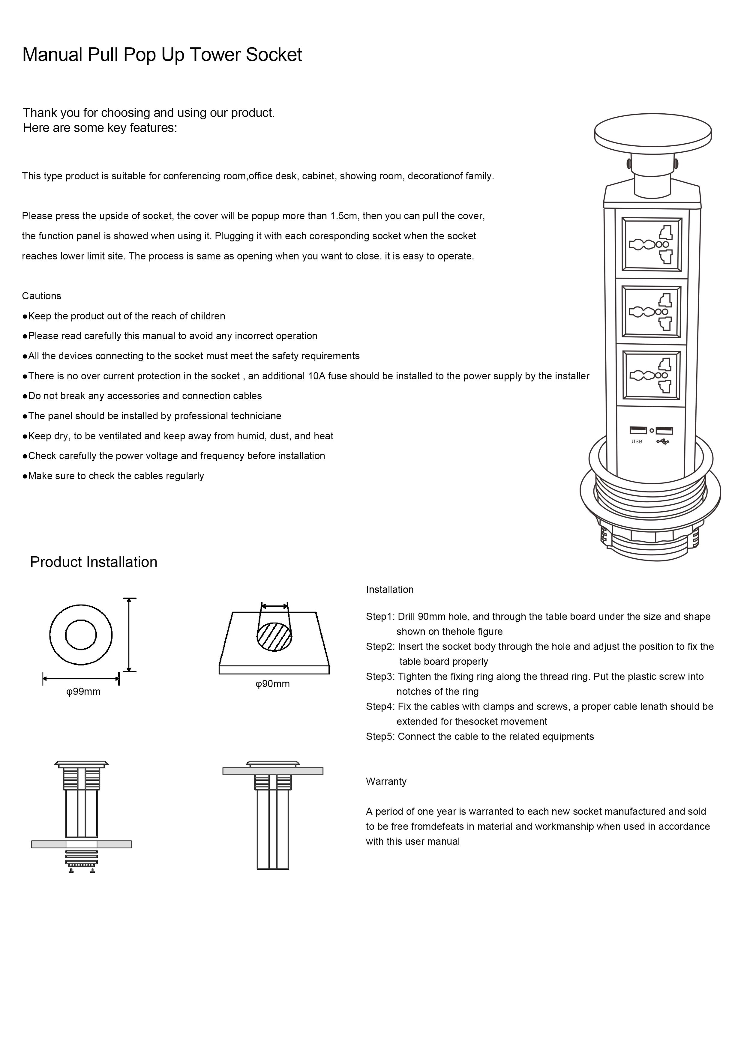Pop up lifting hidden socket